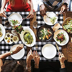 Aneco 6 Pack Buffalo Plaid Placemats Place Mats 13 x 19 Inches Checkered Double Layer Placemats Decorative Kitchen Cotton Table Placemats, Black and White