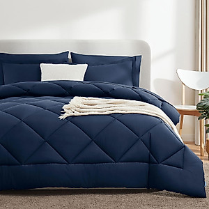 CozyLux Queen Comforter Set Navy Blue - Bed in a Bag Queen Size 7 Pieces, Luxury Soft Bed Set for All Seasons, Bedding Set with Down Alternative Comforter, Sheets, Pillowcases & Shams