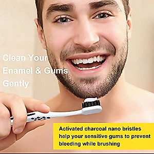 VEMIGON Extra Soft Toothbrush for Sensitive Teeth, Wide Head Soft Toothbrushes for Adults, Soft Bristle Toothbrush with Activated Charcoal, Whitening Toothbrush Perfect for Braces (4PCS)