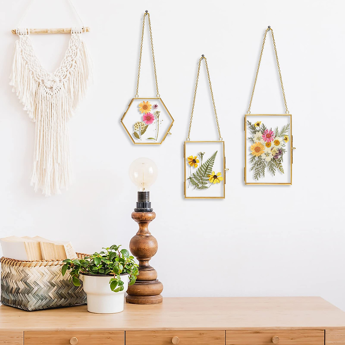 Double Glass Frame for Pressed Flowers - w/Real Dried Flowers and Tweezer for Handicrafts, Photo, or Other Small Flat Items