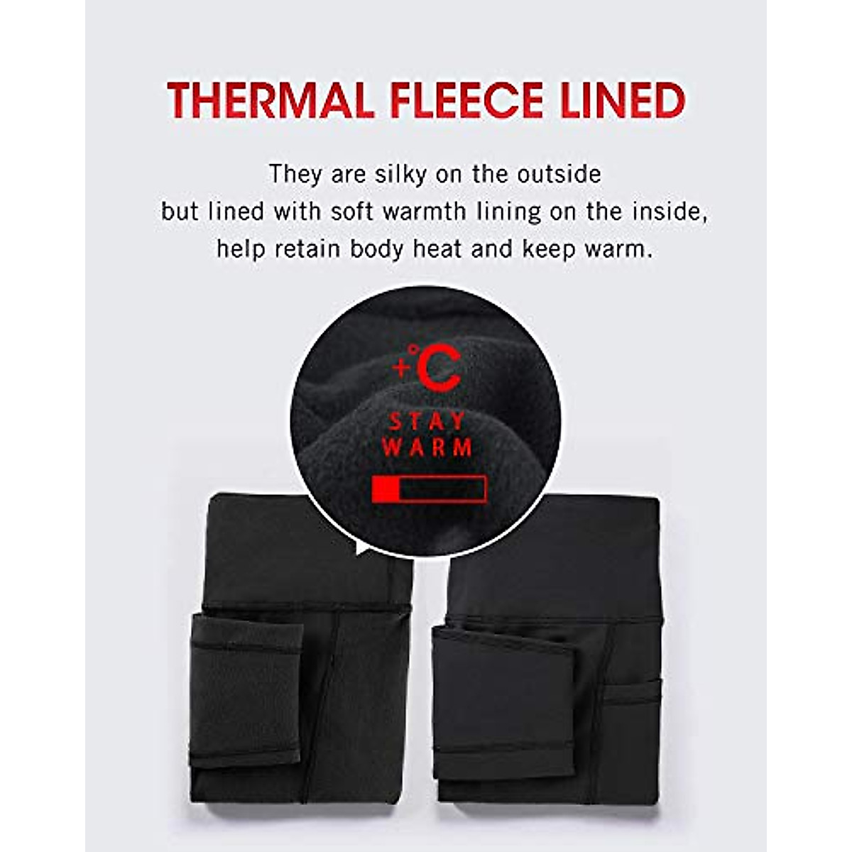 CHRLEISURE Fleece Lined Leggings Women with Pockets - Winter Warm Thermal Thick Tights High Waisted Yoga Pants(Black, XL)