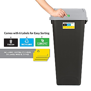 Glad Link & Sort 36 Gallon Waste and Recycle Center - 3x12G (3x45L) Plastic Bin Compartments for Trash, Recycling, Compost with Odor Protection and Swing Top and Lift Up Lids