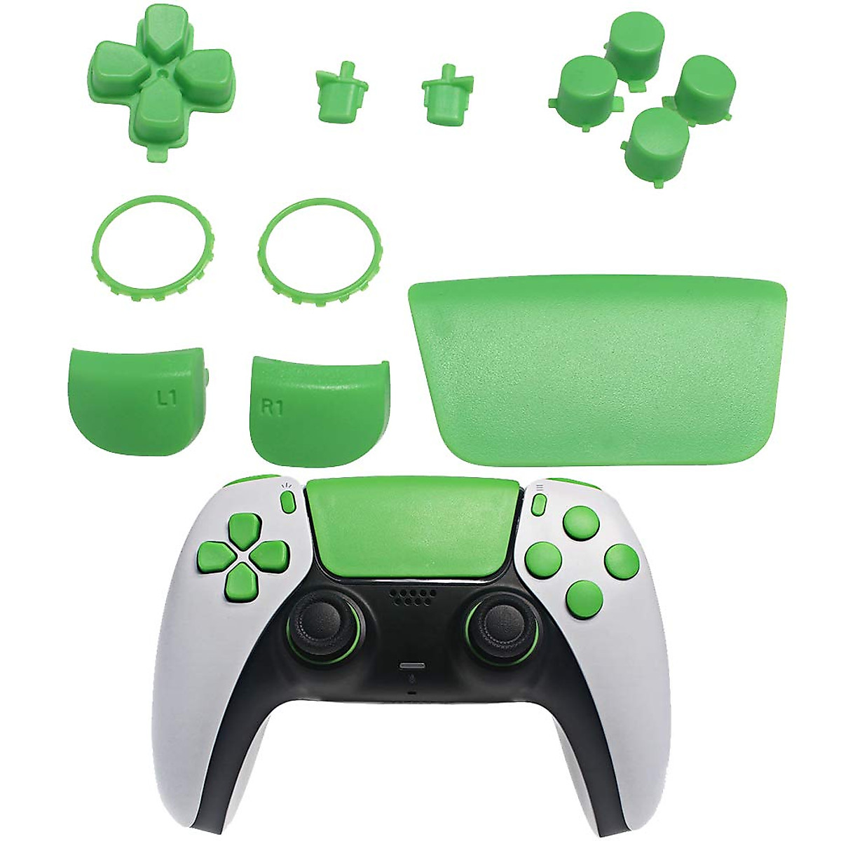 GOTRUTH Replacement Repair Kits for PS5, D-pad + Touchpad Share Options + R1 L1 Trigger + ABXY Bullet Button, Full Set Buttons for Playstation 5 DualSense Controller (Green)