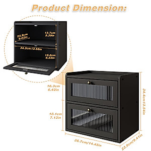 Alpeir Double Layer Large Bread Box for Kitchen Counter, Wooden Corner Bread Storage Container with Acrylic Window, Black