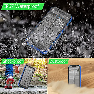 ANYFONG Solar Power Bank, 30000mA PD20W QC3.0 USB C Fasting Charging Solar Charger 10W Wireless Portable Phone Charger Power Bank, Battery Charger with Camping Light