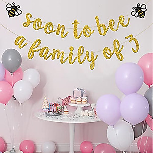 INNORU Soon to Bee a Family of Three Banner, Bumble Bee Theme Baby Shower Party Decorations, Mommy to Bee Daddy to Bee Party, Bee Pregnant Annountanct Party Decorations, Gold Glitter