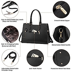 LOVEVOOK Laptop Bag for Women, Large Computer Tote Bag Handbag Shoulder Bag With Clutch Purse, Business Work Briefcase Travel Bag, 2 PCs 15.6-inch, Black-White