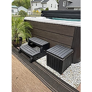 Hot Tub Towel and Robe Warmer/Cooler/Deck Box with Microwavable Heat Pad - Weather-Resistant, Large Capacity for Outdoor Hot Tub Pool or Spa (Black)