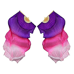 RAZZUM Belly Dance Fan Gradient Fan for Hand Props Fan (Color : Purple+Rosy+White, Size : 180cm)