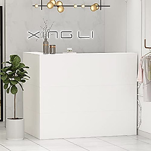 AIEGLE Reception Desk with Counter Drawers & Storage Shelves, L-Shaped Reception Counter Table for Salon Reception Room Checkout Office, White (55.9" L x 32.3" W x 48.4" H)