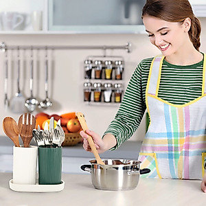 Bravace 3-Piece Silverware Caddy Utensil Holder for Countertop, Ceramic Silverware Organizer with Tray, Spoon and Fork Holder Flatware Caddy Cutlery Storage Holder for Kitchen Counter