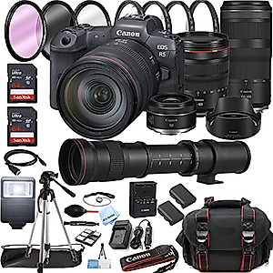 EOS R5 Mirrorless Digital Camera with RF 24-105mm L is USM Lens + 100-400mm Lens + 50mm STM Lens +420-800mm Super Telephoto Lens + 128GB Memory + Case + Tripod + Filters (45pc Bundle)