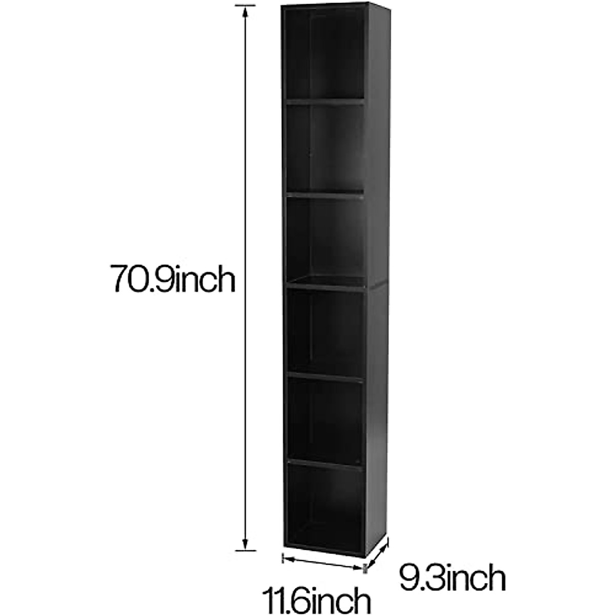 HOFFREE 6-Tier Narrow Bookcase Tall Wood Bookshelf Cabinet Cube Organizer Book Shelves Display Storage Shelves Rack for Small Spaces Home Office Living Room - Black