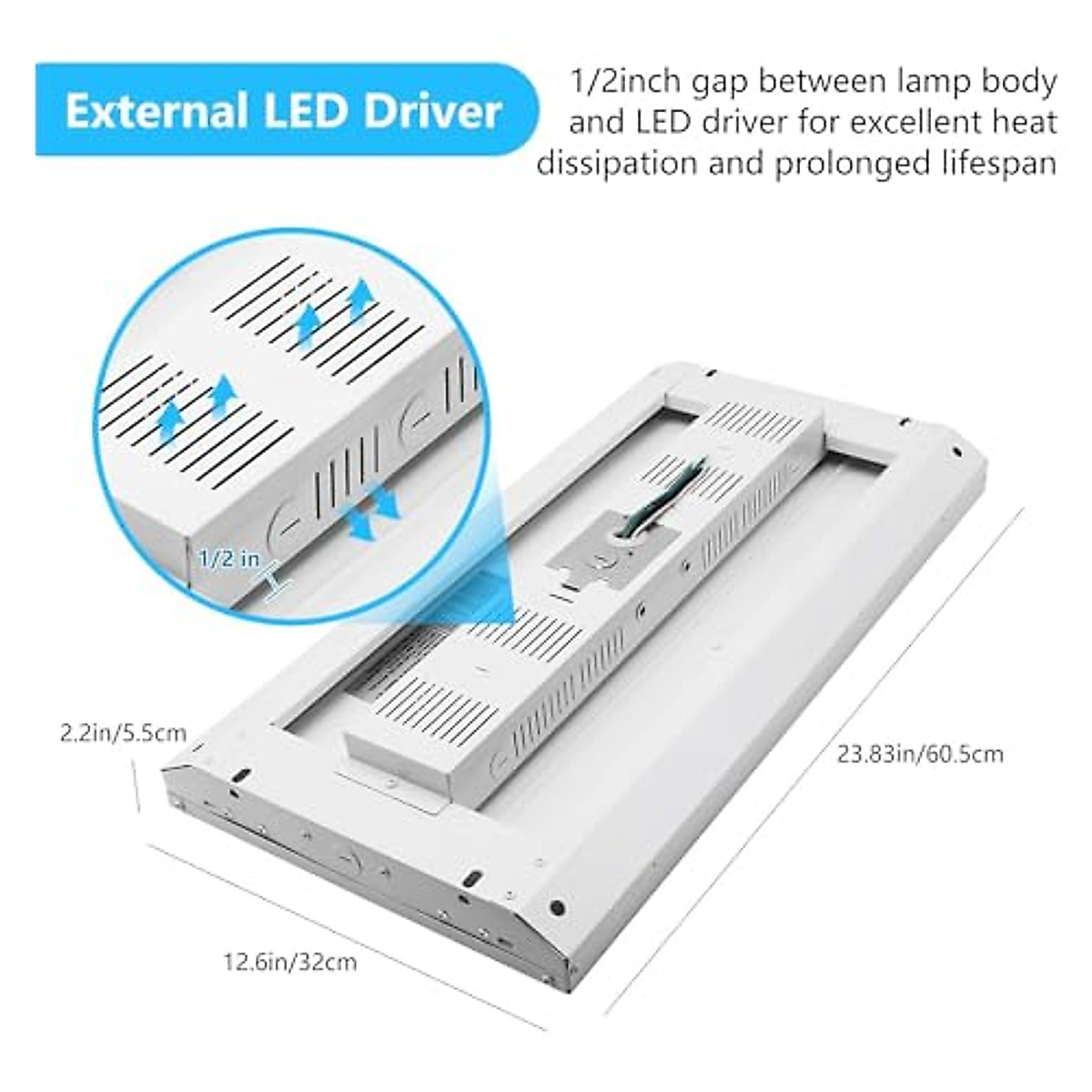 CINOTON 2FT 105W LED Shop Light with 14175LM,0-10V Dimmable Linear High Bay Lighting with 5000K,120-277V 135LM/W Commercial Hanging Lights for Garage Office Warehouse Workshop Factory UL Listed