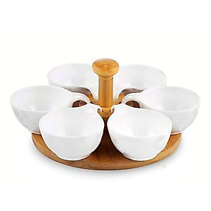 VALLENWOOD 6 Melamine Appetizer Serving Bowls with Bambo turning Tray. Reusable Non Disposable plates. Partys. Kawaii, Veggie, Cute. Sectioned Platter. Vegetables. Chip And Dip, Entertaining