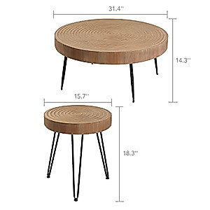 RUSTOWN Farmhouse Round Coffee Table Set of 2, Cocktail Table Set, Modern Circle Natural Wood Finsh Side and End Table Sets for Living Room,Natural
