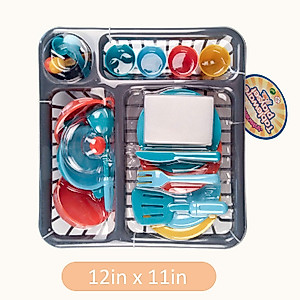 GrowthPic Pretend Play Kitchen Set for Kids, Kitchen Toys Tableware Dishes Playset with Drainer (27 Pcs)
