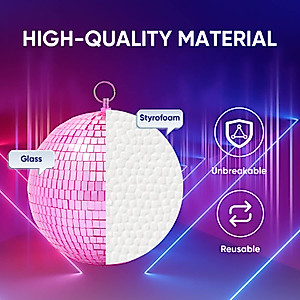 Mirror Disco Ball Decor with Hanging Ring 8" Large Pink Disco Ball Ornament for Disco Party Decorations,70s Theme Party, DJ, Wedding, Birthday,Christmas