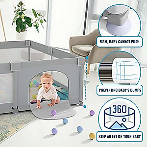 Baby Playpen 79" X 71" , LUTIKIANG Play Yard for Babies and Toddlers with Mat, Safety Extra Large Baby Fence Area, Indoor & Outdoor Kids Activity Play Center with Anti-Slip Suckers and Zipper Gate.