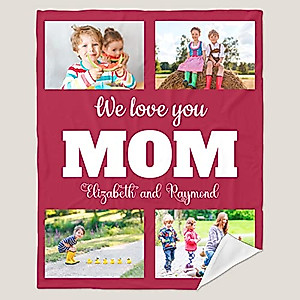 Zivodoon We Love You Mom 4 Photos Mother's Day Best Gift Custom Collage Blanket with Picture Upload Best Gifts for Mom,Bed Blanket Presents to Dear Mom Gifts for Mom