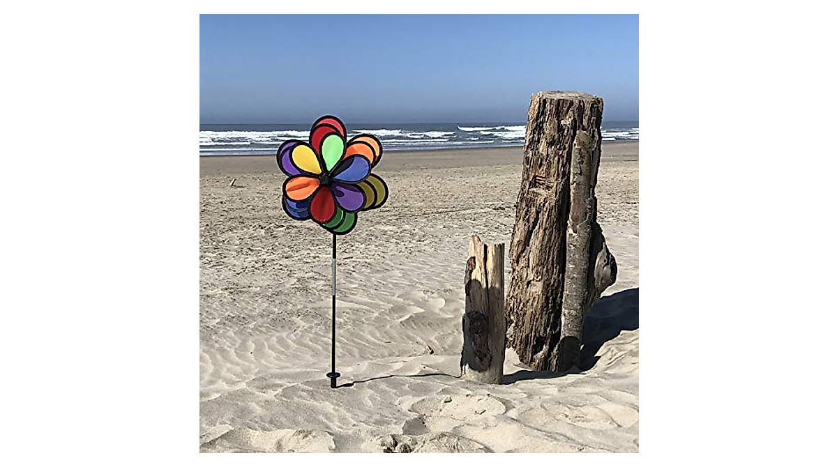 In the Breeze 13.5" Rainbow Flower Wind Spinner for Gardens