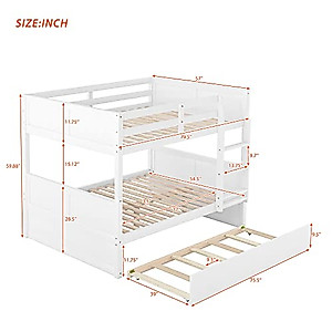 MERITLINE Full Over Full Bunk Bed for Kids Teens, Detachable Wood Full Bunk Bed Frame with Trundle