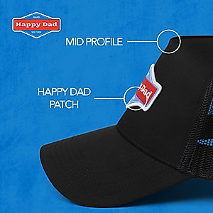 Happy Dad Trucker Hat, Black, Trendy Mens Hats with Breathable Mesh Back, Adjustable Snap Closure, Birthday Gifts for Men and Women, Snapback Cap