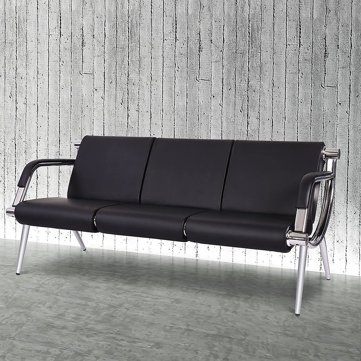 Kinfant 5-Seat Waiting Room Chairs Sofa Furniture - Office Guest Reception Chair with Armrest for Waiting Room Airport Hospital Bank (Black - PU)