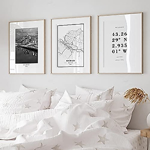 Dear Mapper Bilbao Spain View Abstract Road Modern Map Art Minimalist Painting Black and White Canvas Line Art Print Poster Art Print Poster Home Decor (Set of 3 Unframed) (12x16inch)