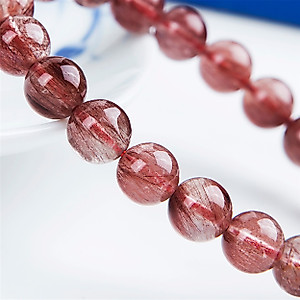 9mm Brazil Natural Red Rutilated Quartz Gemstone Stretch Crystal Round Bead Bracelet