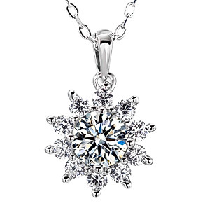HMJ Diamond Sunflower Necklace for Women,1Carat Moissanite Snowflake Pendant Chain,Lab Diamond Jewelry S925 Sterling Sliver Halo Necklace Gift for Mom Mother Sister