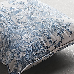 Maison d' Hermine Decorative Pillow Covers 100% Cotton Toile Washable Cushion Cover with Invisible Zipper for Home Decor, Sofa, Couch, Bedroom, The Miller - Denim - Spring/Summer (20"x20")