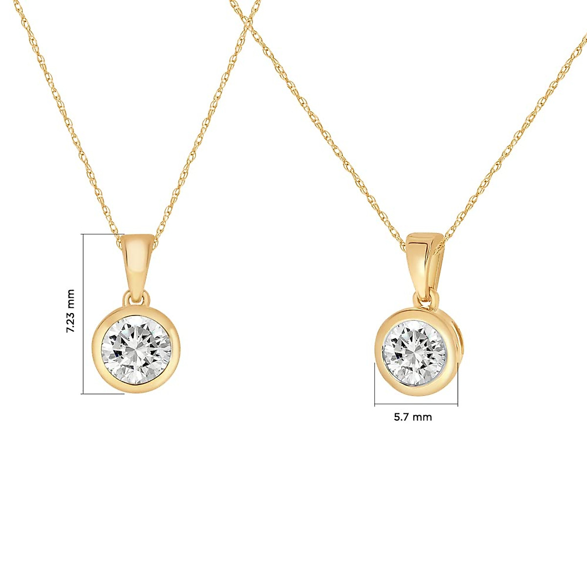 1/2Ct Diamond Pendant Necklace For Women | Certified GH VS/SI Real 14K Yellow Gold Lab Grown Bezel Set Diamond Solitaire Necklace and Chain | Ideal Gift for Girls of all Ages