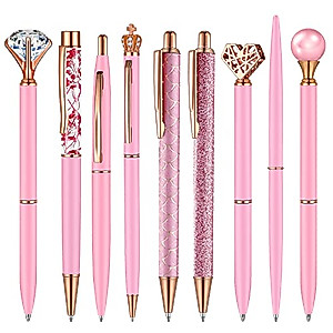 9 Pcs Ballpoint Pens Set Metal Crystal Diamond Pen Liquid Sand Glitter Pen for Journaling Black Ink Pretty Cute Pens Fancy Pens Gifts for Women Girls School Wedding Office Desk Supplies (Pink)