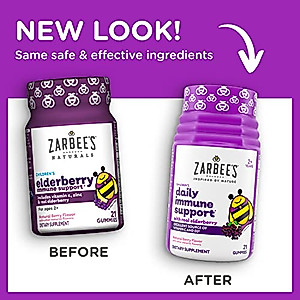 Zarbee's Elderberry Gummies for Kids with Vitamin C, Zinc & Elderberry, Daily Childrens Immune Support Vitamins Gummy for Ages 2 and Up, Natural Berry Flavor, 21 Count