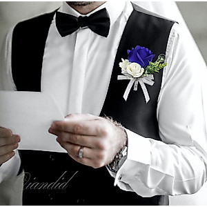 Ciandid Royal Blue Rose Wrist Corsage and Boutonniere set for Wedding, 3PCS Groom Groomsman Boutonnieres & 3PCS Bride Bridesmaid Wrist Corsages Wristlet Bracelet Flower for Wedding Ceremony Prom Party