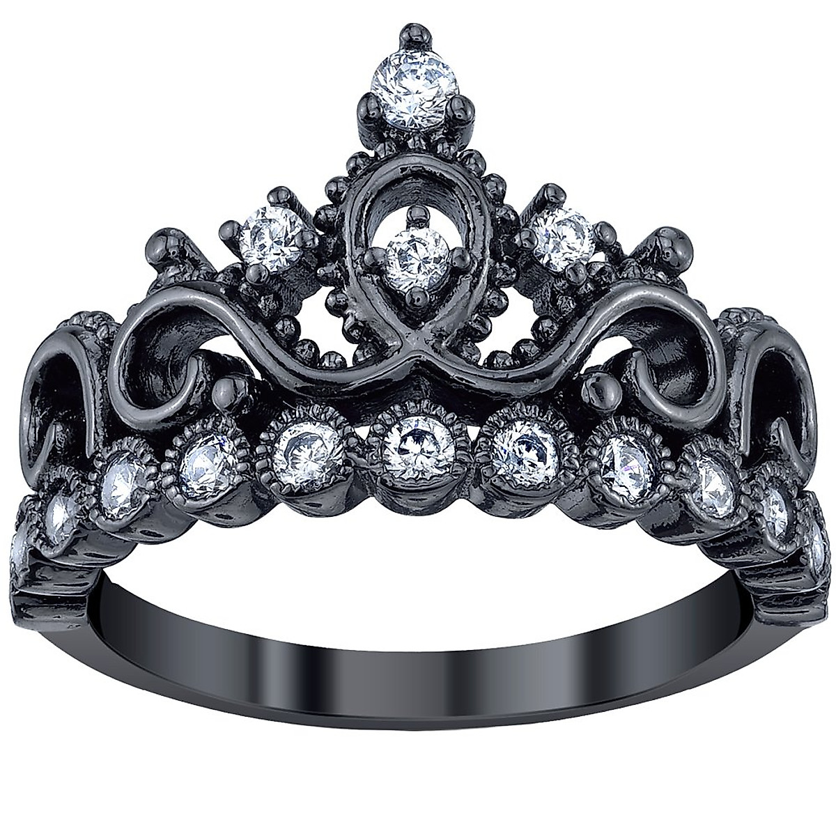 Guliette Verona Sterling Silver Princess Crown Ring (Black Rhodium Plated) (7)