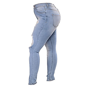 Andongnywell Womens Plus Size Ripped Pants Destroy Blue Denim Roll up Distressed Jeans Pants (Black,XXX-Large)