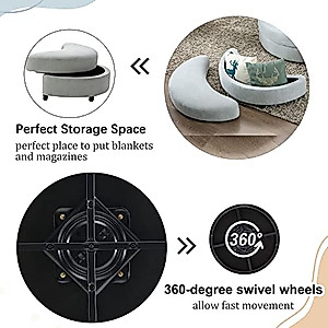 HOMVET 360° Swivel Accent Barrel Chair with Storage Ottoman & 4 Pillows, Modern Linen Leisure Chair Round Accent for Living Room,Beacon Grey