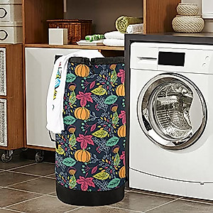 Autumn Fall Leaves Pumpkins Laundry Bag Heavy Duty Laundry Backpack with Shoulder Straps Handles Travel Laundry bag Drawstring Closure Dirty Clothes Organizer For Apartment College Dorm Laundromat