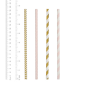 Comfy Package, [200 Pack] Pink & Gold Paper Drinking Straws 100% Biodegradable Multi-Pattern Party Straws For Birthday, Wedding, Bridal, Baby Shower, And Holiday Decoration