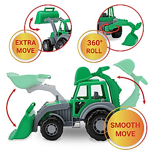 CO-T Excavator Toy for Boys - Backhoe Toy for Toddlers - Toy Bulldozer for Toddler - Toy Backhoe Sand Truck - Sandbox Toys by Polesie - Green Excavator Beach Toy