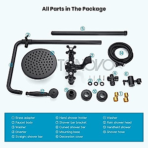 gotonovo Matte Black Wall Mounted Bathroom Rainfall Shower Faucet System Set Mixer 8-Inch Round Head Double Cross Handles Bathroom Bathtub Hand Spray Tub Spout Bathroom Fixtures