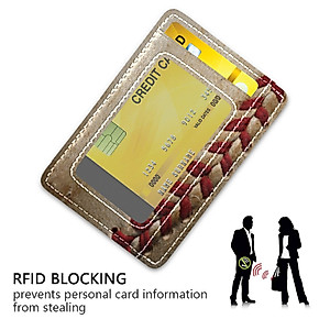 Linomo Thin leather Card Holder and Money Clip Vintage Baseball Sport Ball Wallet RFID Blocking for Men & Women