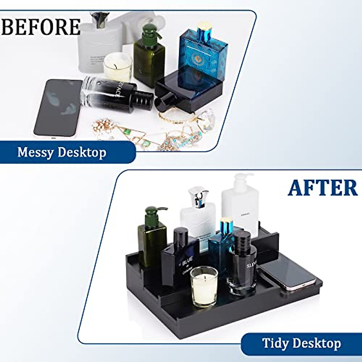 Cathyeen Cologne Organizer for Men Wood Perfume Organizer 4 Tiered Perfume Holder Stand with 3 Hidden Compartment Black