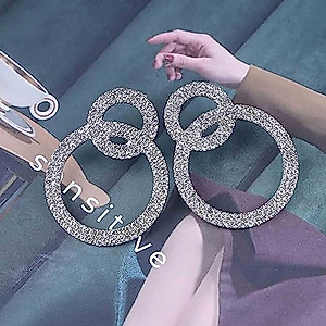 Sttiafay Vintage Crystal Circle Drop Earrings Double Circle Hoop Earrings Silver Cz Circle Dangle Earrings CZ Hollow Circle Earrings Jewelry for Women and Girls