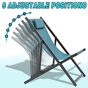 KROFEM Set of 2 Outdoor Patio Sling Chairs, UV Waterproof Fabric, Lightweight Foldable Aluminum Frame, Ideal for Deck, Pool, or Beach, Blue