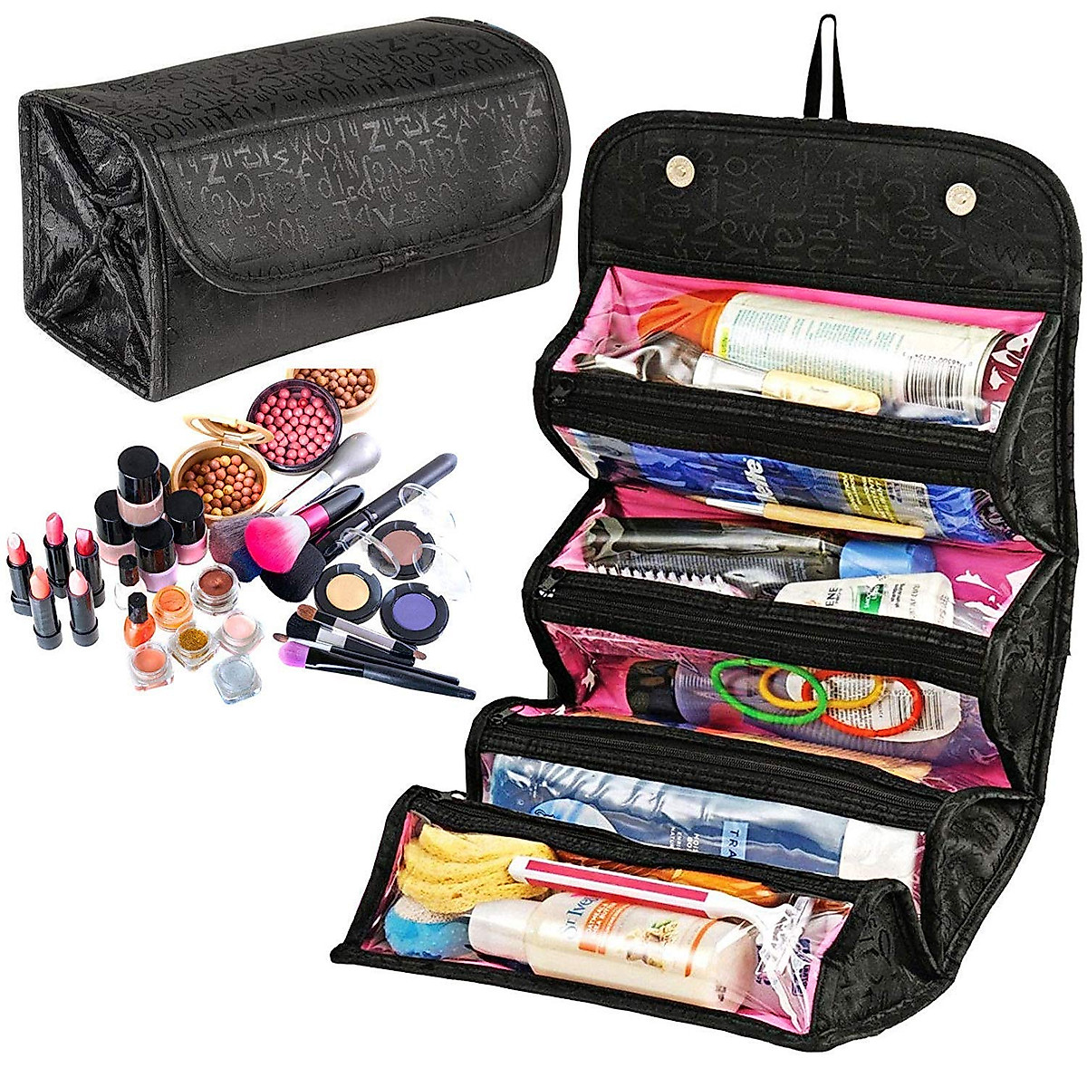 KOOTIPS Roll Up Travel Cosmetic Makeup Jewelry Toiletry Bag Organizer Camping Accessories Holder