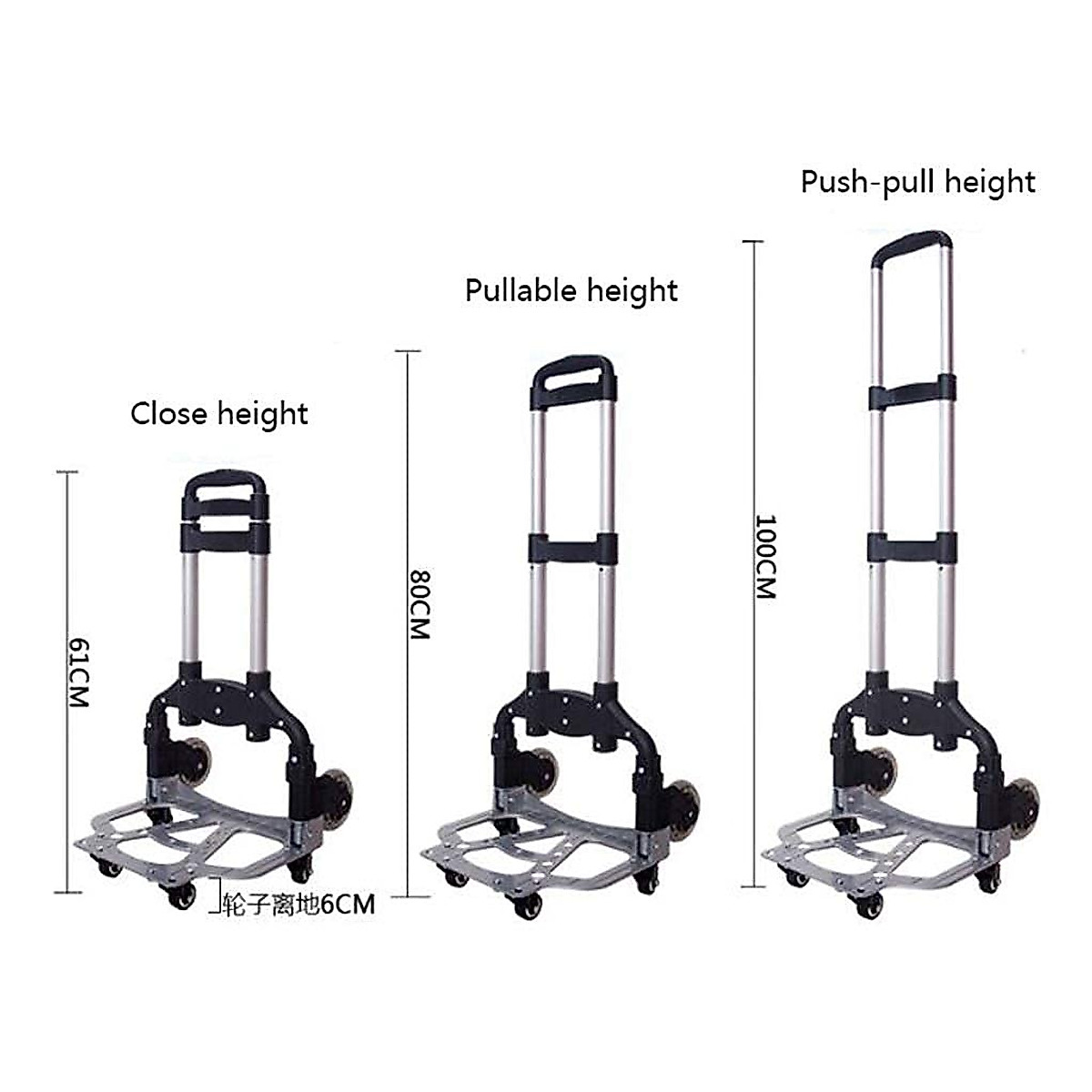 KNOXC Trolleys, Shopping Cart Hand Cart Folding Portable Trolley Car Shopping Cart Small Trailer Aluminum Trolley Luggage Cart Grocery Cart/Blue