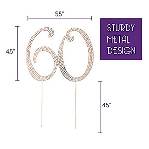 Ella Celebration 60 Cake Topper for 60th Birthday or Anniversary Rose Gold Rhinestone Party Supplies & Decoration Ideas (Rose Gold)